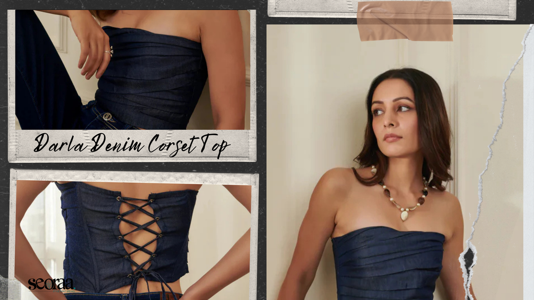 Darla Denim Corset Top – Structured, Stylish & Statement-Making – Seoraa